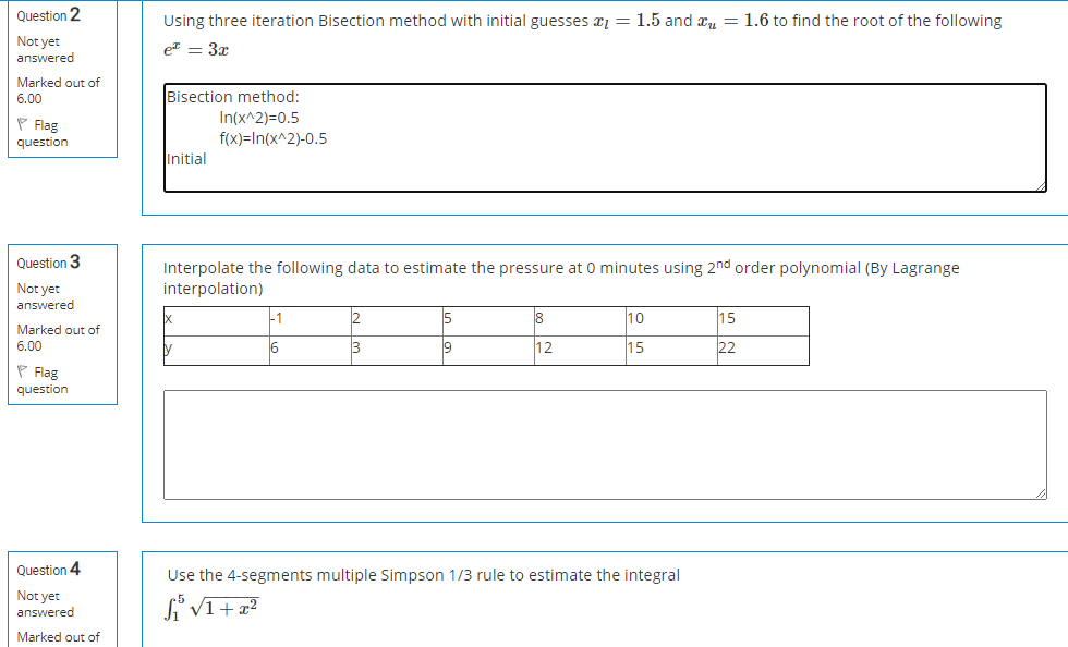 Solved Question 2 Using three iteration Bisection method | Chegg.com