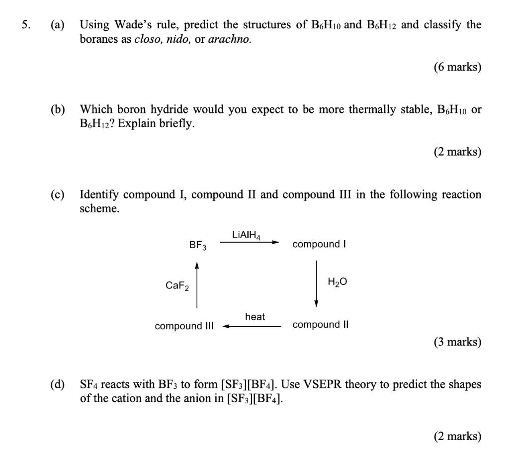 Solved 5. (a) Using Wade's rule, predict the structures of | Chegg.com