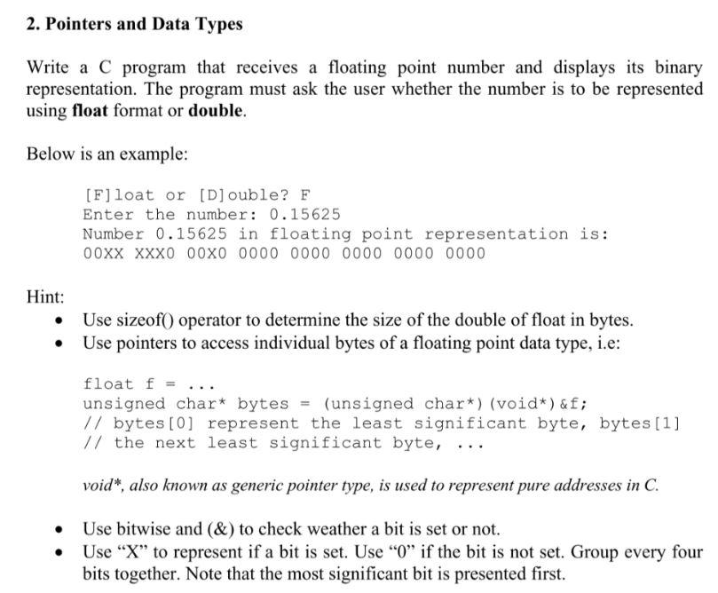 2. Pointers and Data Types Write a C program that | Chegg.com