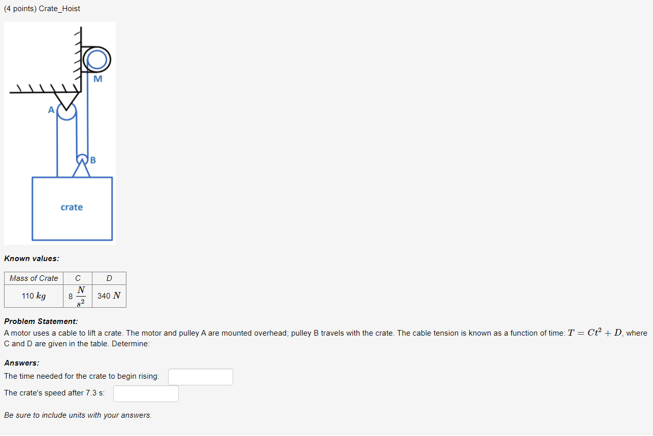 Solved (4 points) Crate_Hoist M А B crate Known values: Mass | Chegg.com
