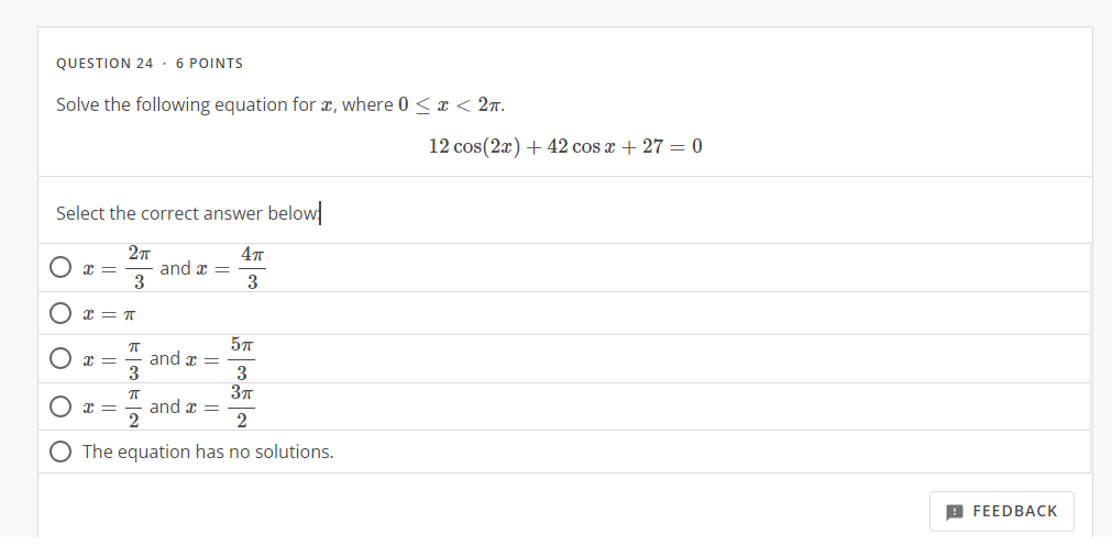 Solved QUESTION 24 - 6 ﻿POINTSSolve the following equation | Chegg.com