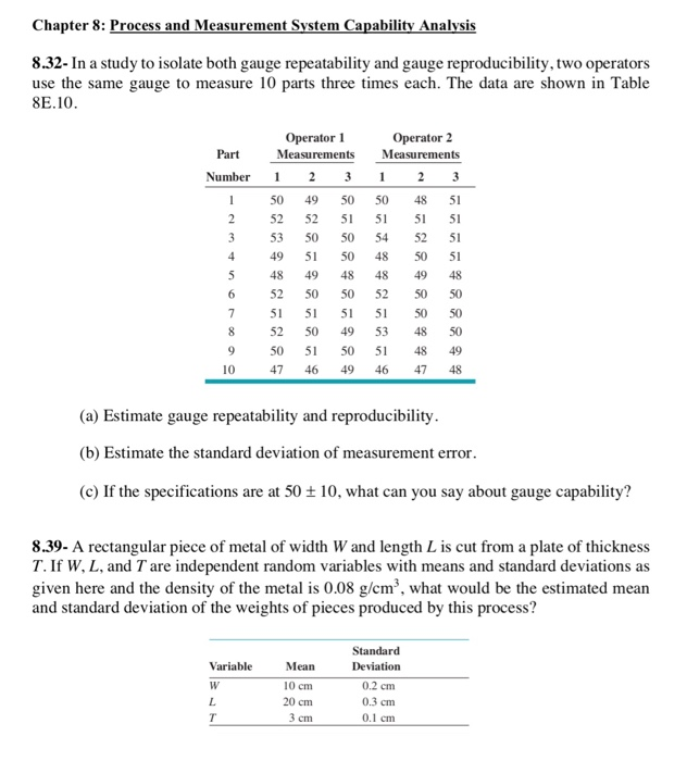 Solved Chapter 8: Process and Measurement System Capability | Chegg.com
