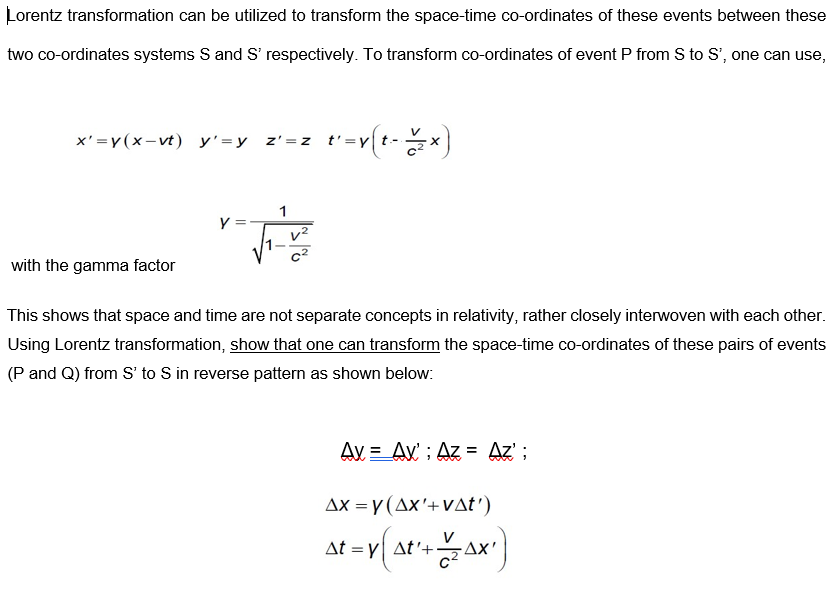 Solved Problem No: 06 [Special Theory of Relativity: Lorentz | Chegg.com
