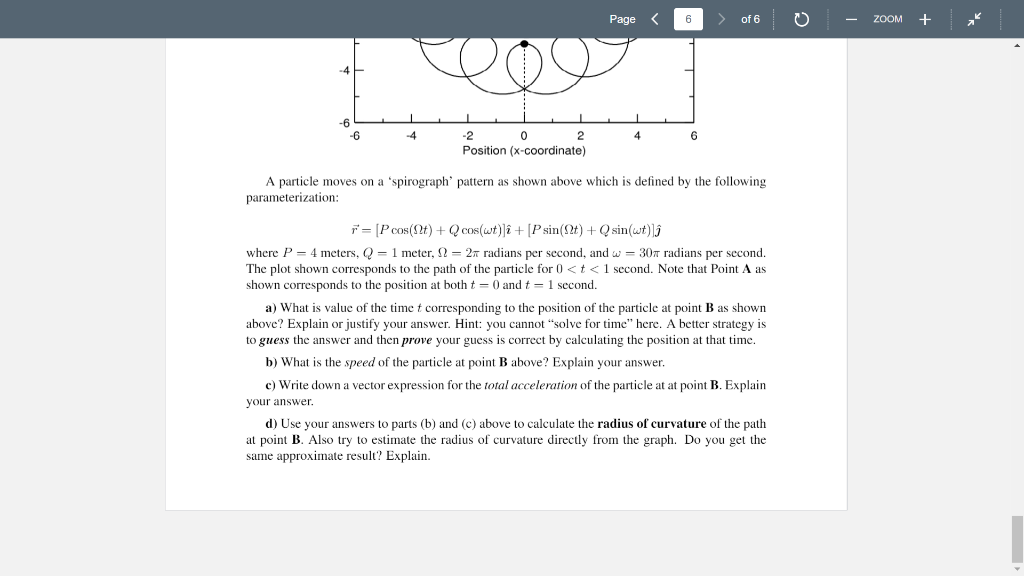 Solved A particle moves on a ‘spirograph’ pattern as shown | Chegg.com