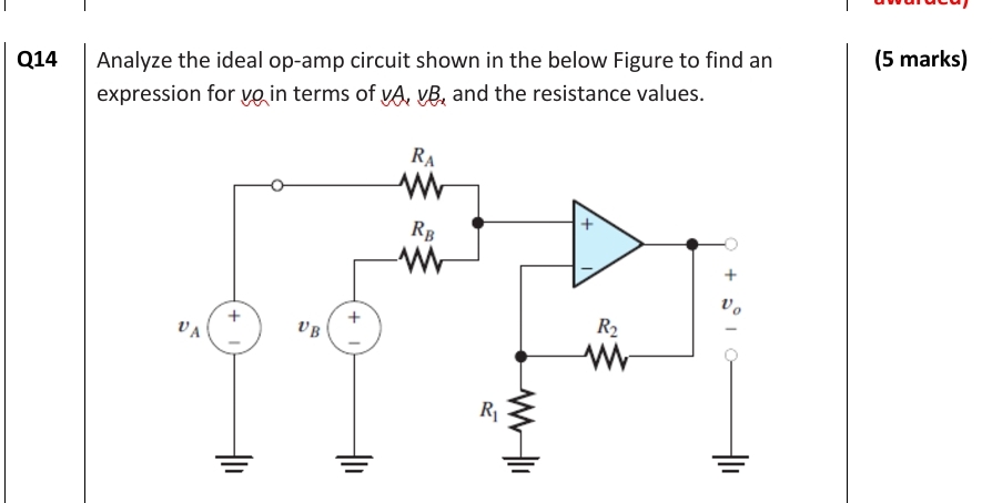 Solved Q14Analyze the ideal op-amp circuit shown in the | Chegg.com