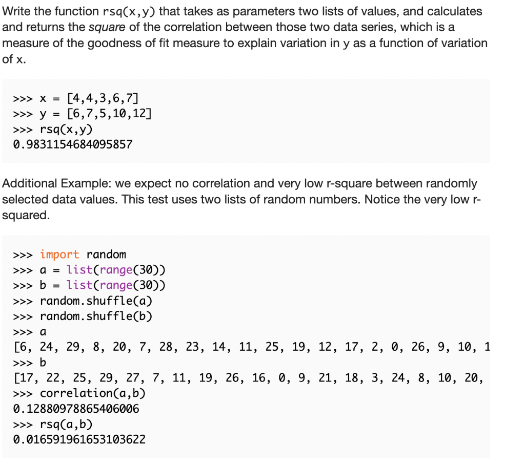 Solved Write the function rsq(x, y) that takes as parameters | Chegg.com