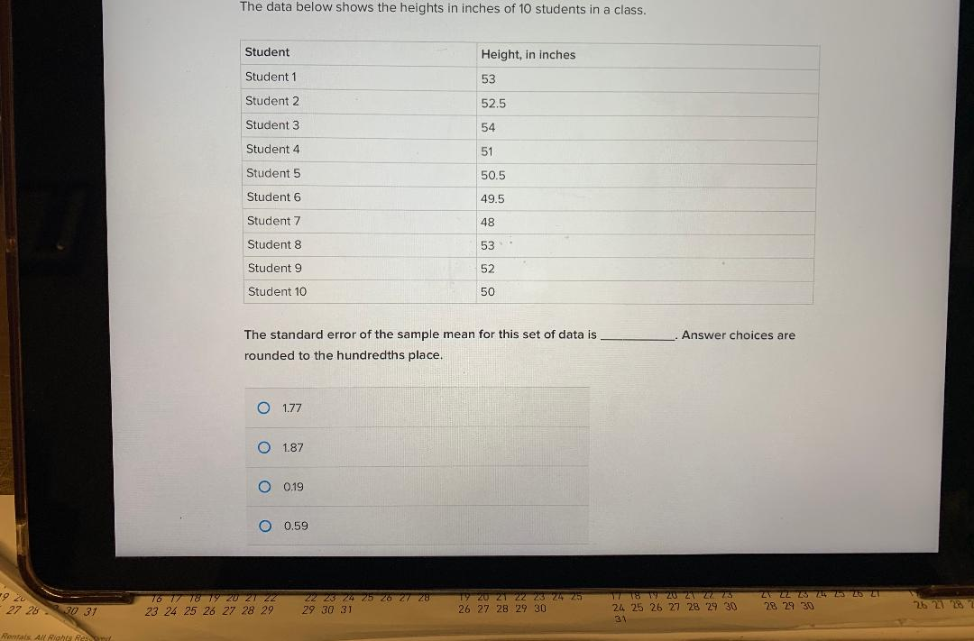 Solved The data below shows the heights in inches of 10 | Chegg.com