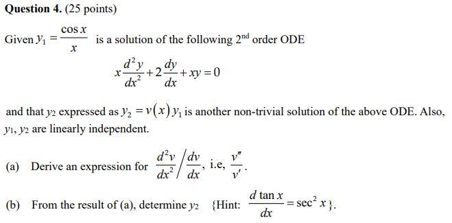 Solved Given y1=xcosx is a solution of the following 2nd | Chegg.com