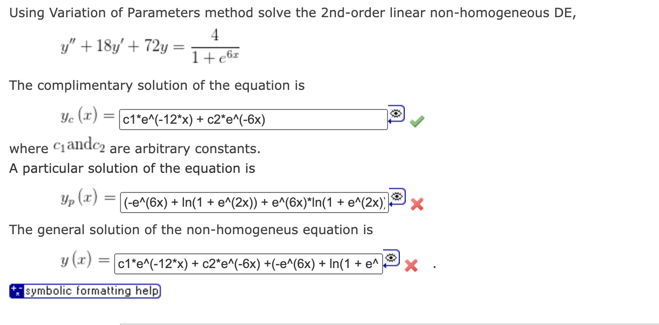 Solved y′′+18y′+72y=1+e6x4 The complimentary solution of the | Chegg.com