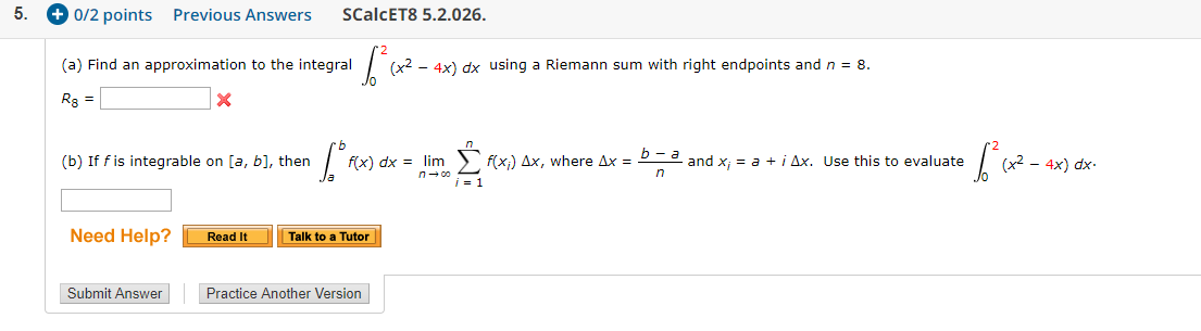 Solved 5. + 0/2 points Previous Answers SCalcET8 5.2.026. | Chegg.com
