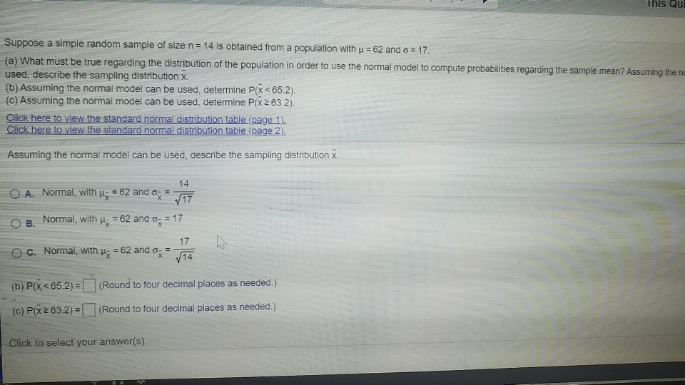 Solved THIS Suppose a simple random sample of size n = 14 is | Chegg.com