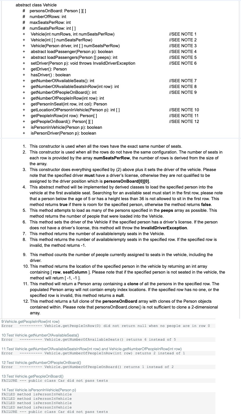 Solved Having some issues with my Vehicle ClassPLEASE | Chegg.com