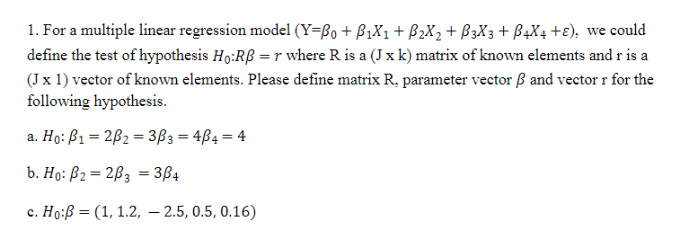 Solved 1. For a multiple linear regression model | Chegg.com
