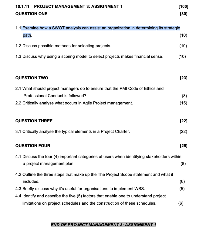 Solved 10.1.11 PROJECT MANAGEMENT 3: ASSIGNMENT 1 QUESTION | Chegg.com