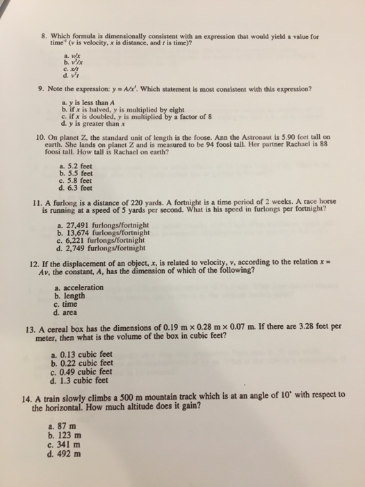 Solved CHAPTER 1 1. Which formula is dimensionally | Chegg.com