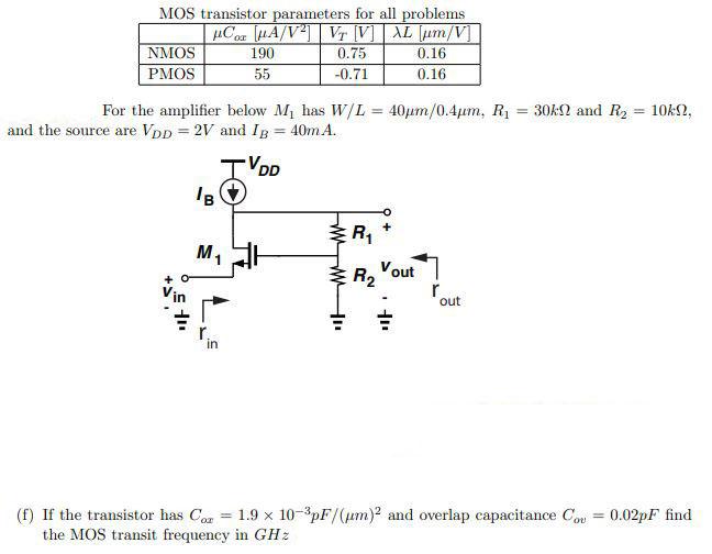 Solved Mos Transistor Parameters For All Problems Co A V2]