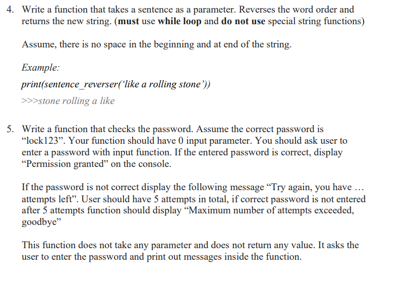 Solved 4. Write a function that takes a sentence as a | Chegg.com