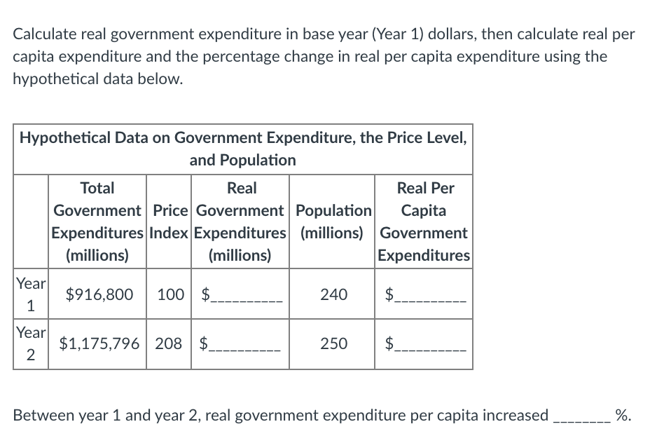 Solved Calculate real government expenditure in base year | Chegg.com