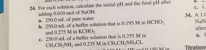 Solved For each solution, calculate the initial pH and the | Chegg.com