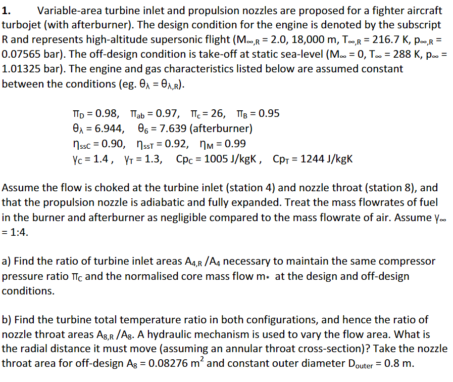 1. Variable-area turbine inlet and propulsion nozzles | Chegg.com