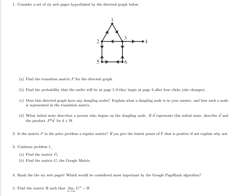1. Consider a set of six web pages hyperlinked by the | Chegg.com
