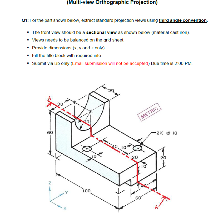 Solved (Multi-view Orthographic Projection) Q1: For the part | Chegg.com