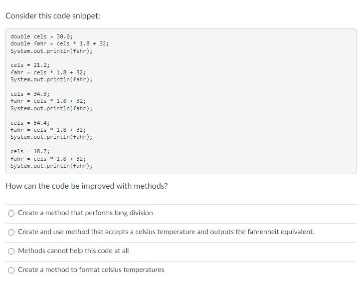 Solved double cels =30.0; double fahr = cels ∗1.8+32; | Chegg.com