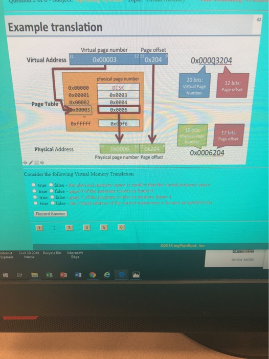 Solved 42 Example translation e offset 0x204 0x00003 Virtual | Chegg.com