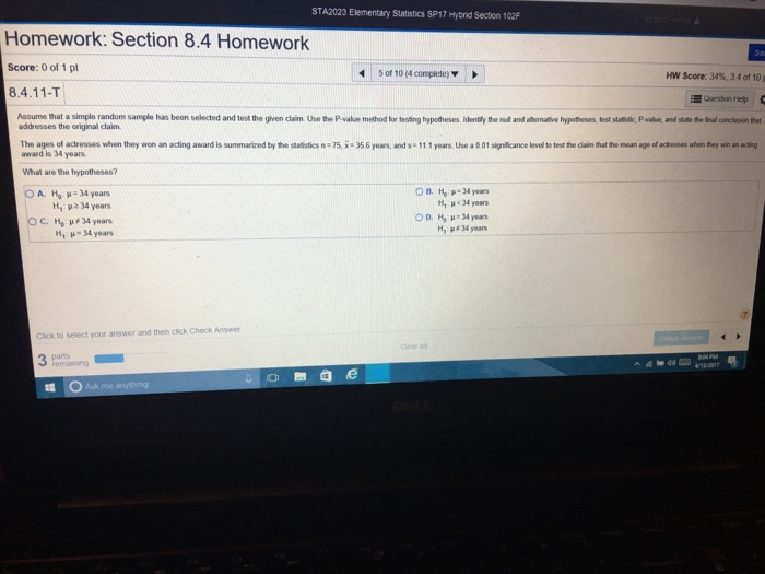 Solved STA2023 Elementary Statistics SP17Hybrid Section 102F | Chegg.com