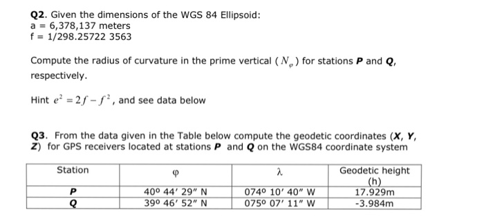 Solved Given the dimensions of the WGS 84 Ellipsoid: a = 6, | Chegg.com