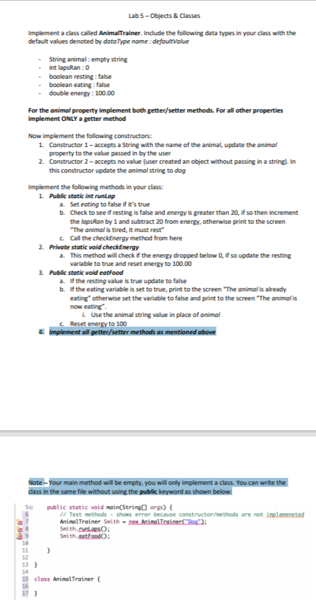 Lab 5 - Objects & Classes Implement a class called | Chegg.com