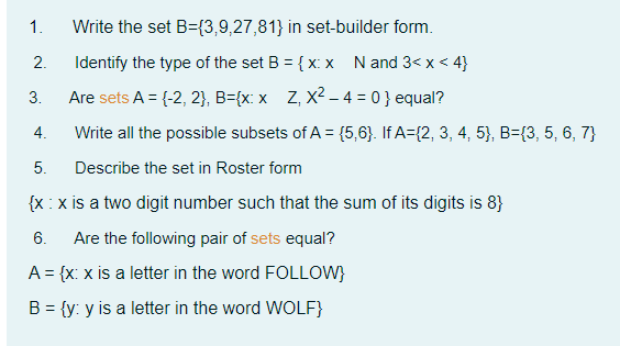 Solved 1. Write the set B={3,9,27,81} in set-builder form. | Chegg.com