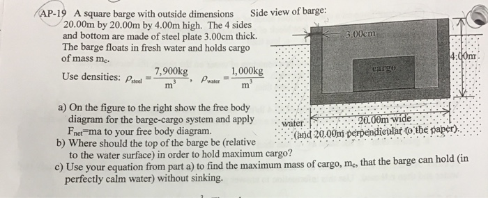 Solved Side view of barge: AP-19 A square barge with outside | Chegg.com
