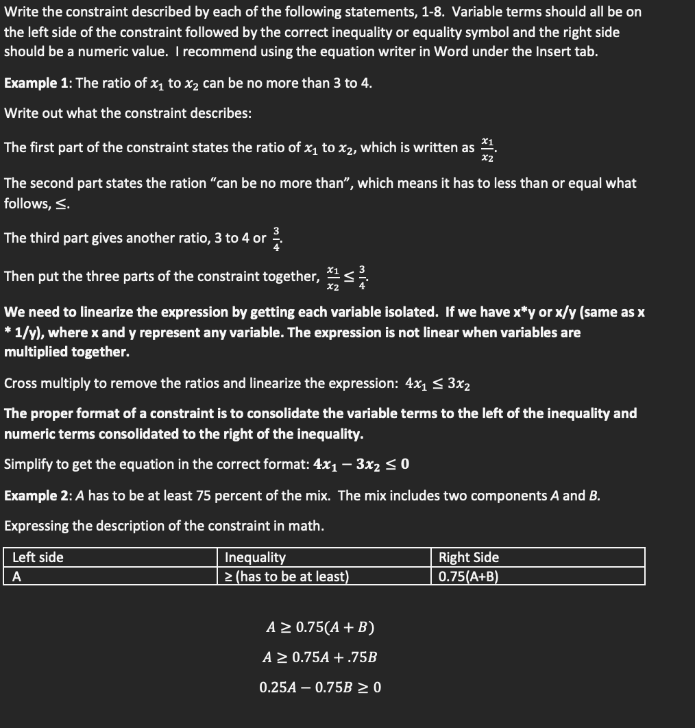 Solved Write the constraint described by each of the | Chegg.com