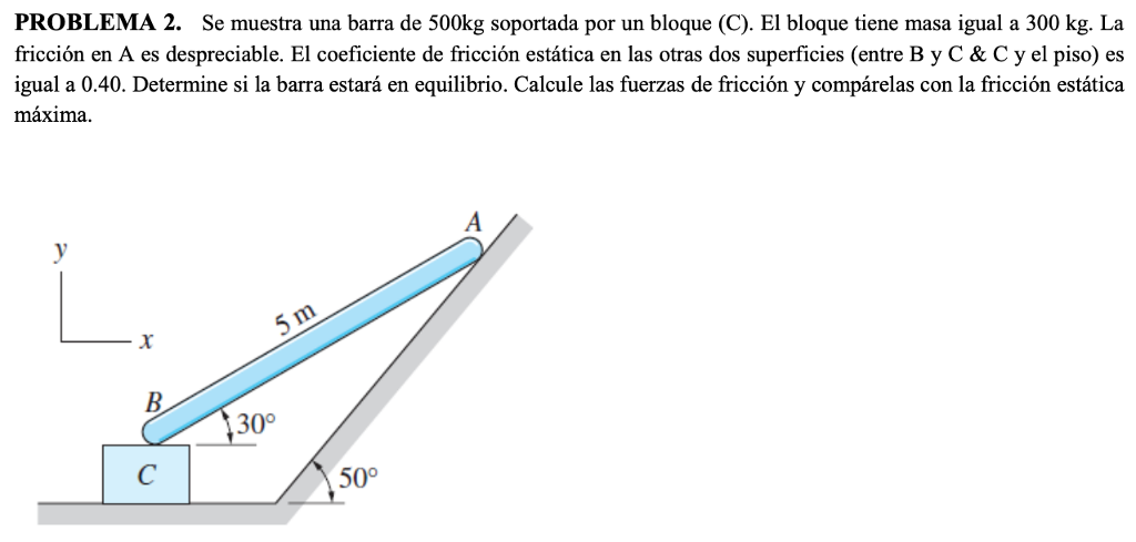 Solved PROBLEM 2. A 500kg bar is supported by a block (C). | Chegg.com