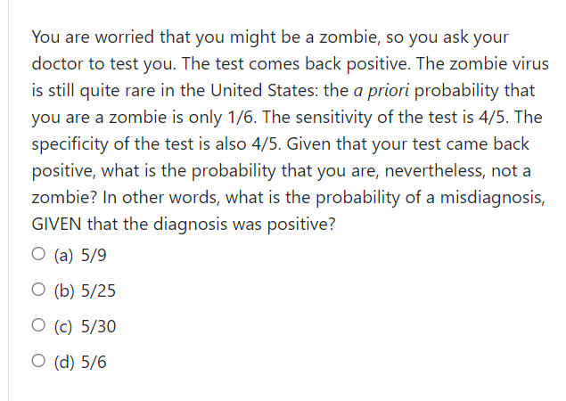 Solved You are worried that you might be a zombie, so you | Chegg.com