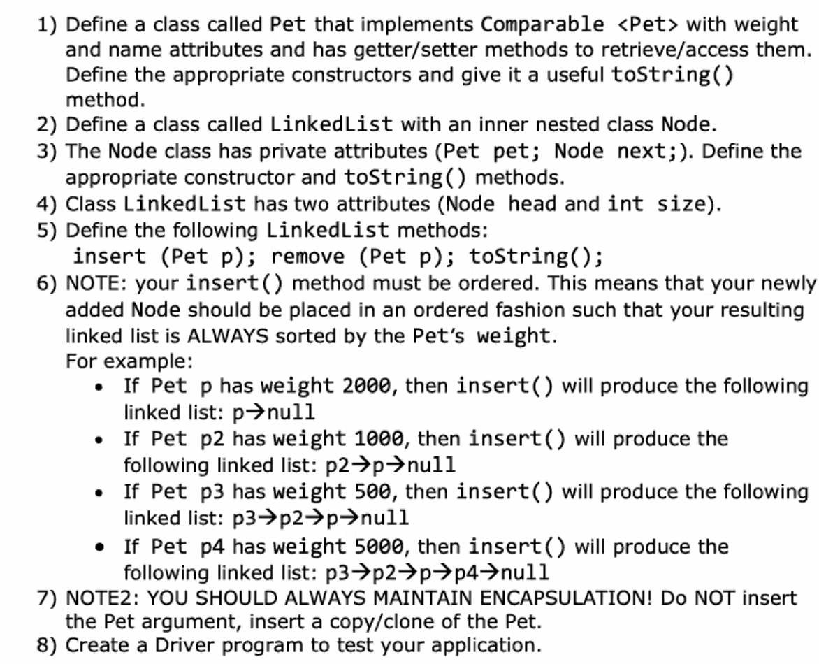 Solved 1) Define a class called Pet that implements | Chegg.com