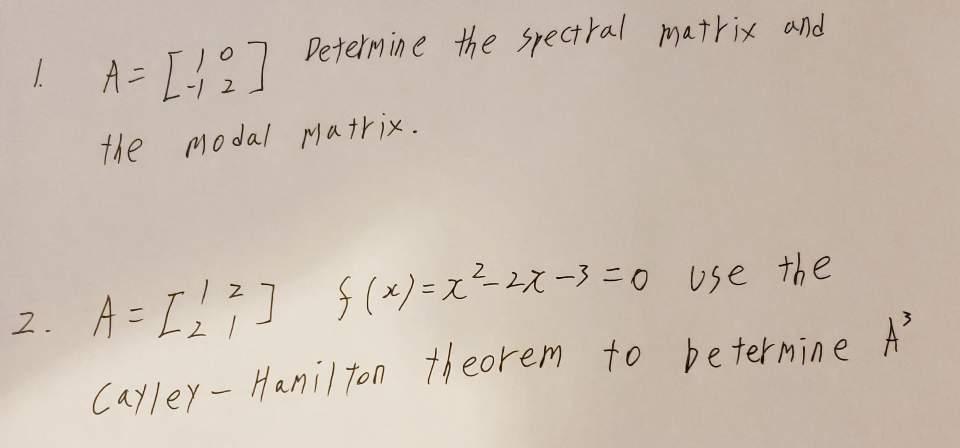Solved 1 A = [-10] Determine the spectral matrix and the | Chegg.com