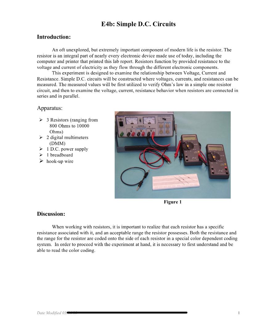 Solved E4b: Simple D.C. Circuits Introduction: An oft | Chegg.com