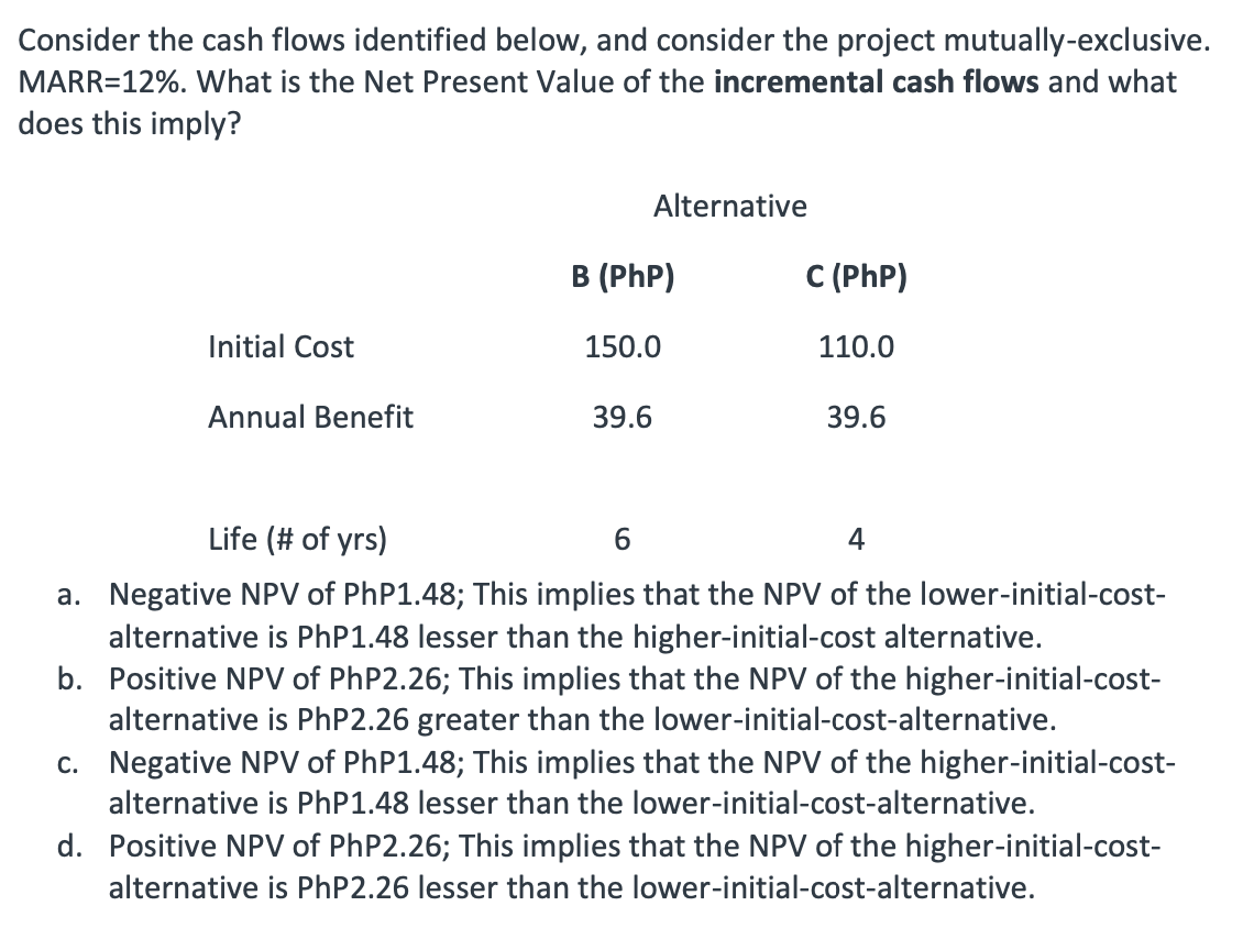 Consider the cash flows identified below, and | Chegg.com