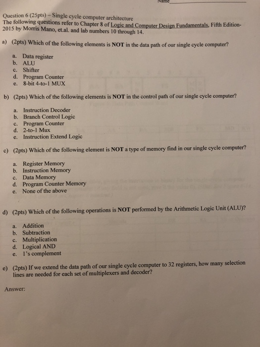 Solved Question 6 (25pts)-Single cycle computer architecture | Chegg.com