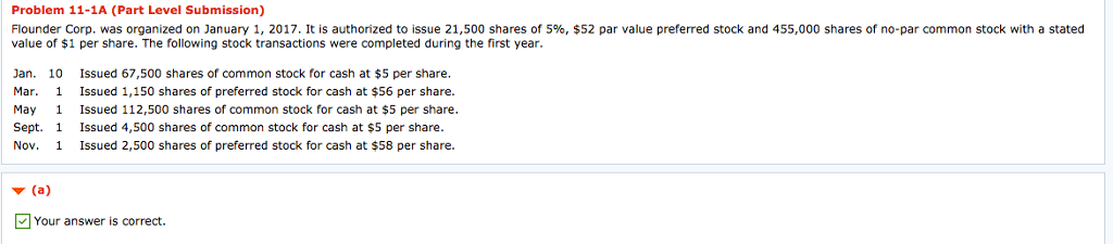 Solved Problem 11-1A (Part Level Submission) Flounder Corp. | Chegg.com