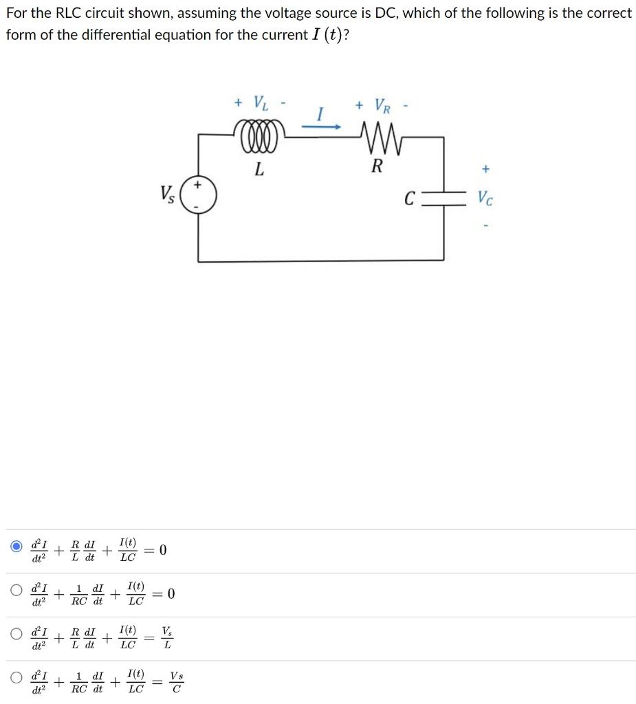 Solved For the RLC circuit shown, assuming the voltage | Chegg.com