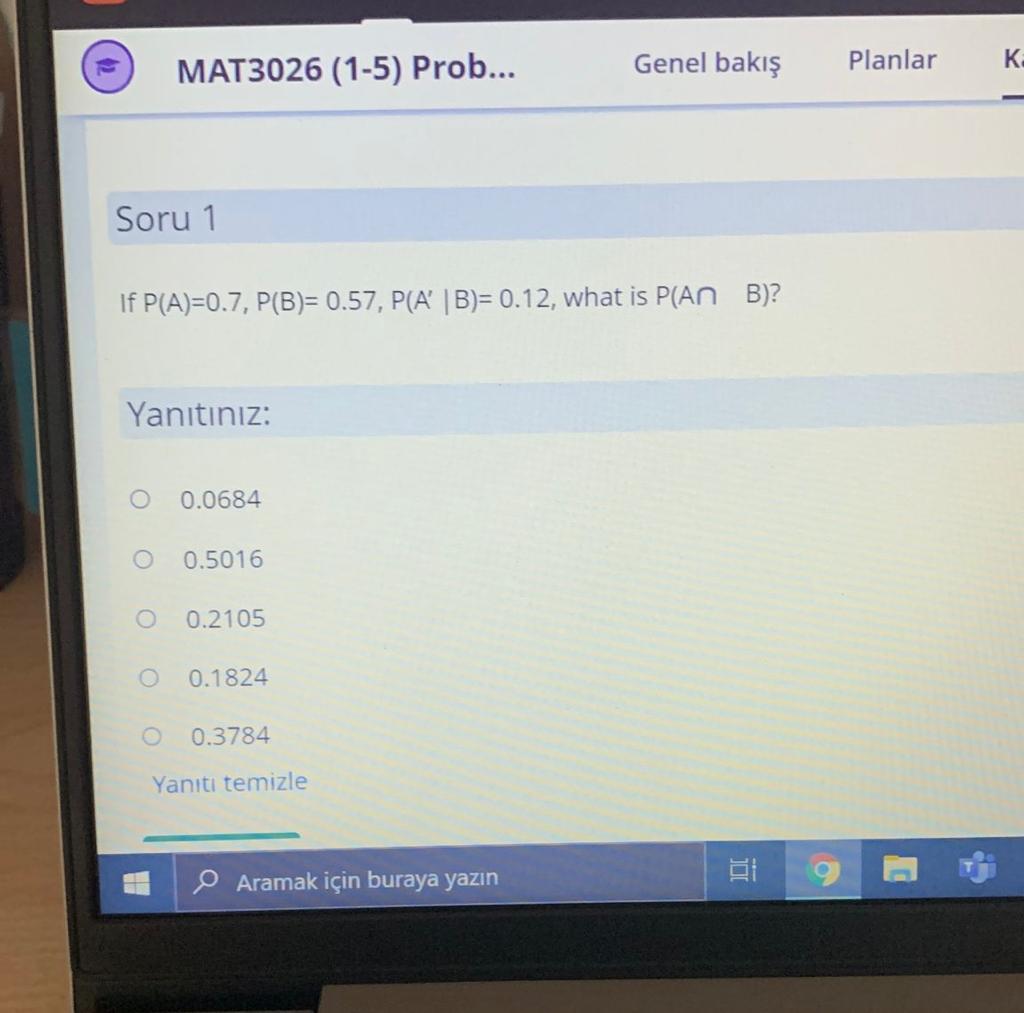 Solved MAT3026 (1-5) Prob... Genel bakış Planlar К. Soru 1 | Chegg.com