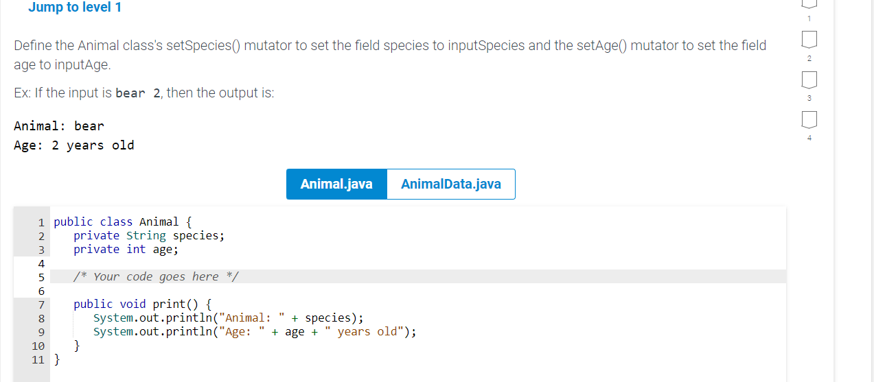 Solved Define the Animal class's setSpecies() mutator to set | Chegg.com