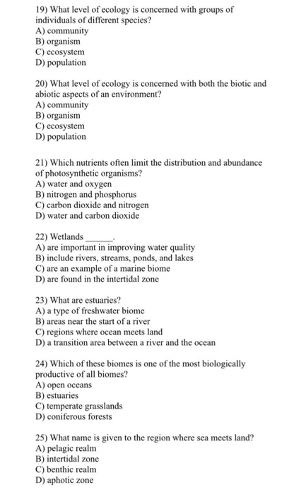 Solved What level of ecology is concerned with groups of | Chegg.com