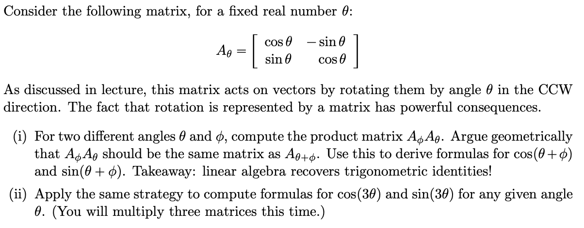 Solved Consider The Following Matrix For A Fixed Real