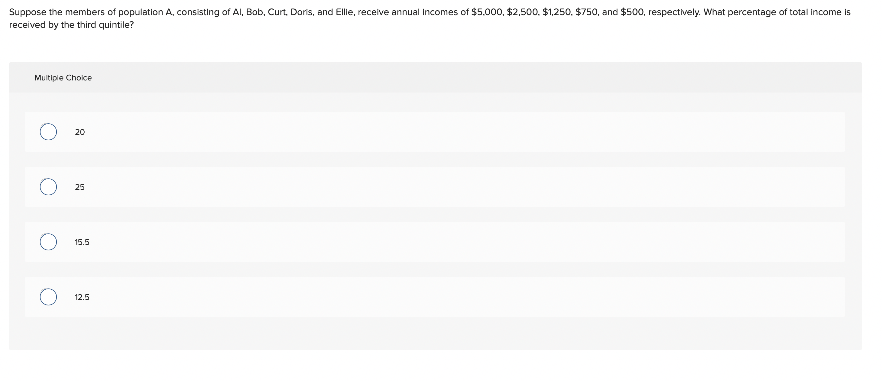 Solved received by the third quintile? Multiple Choice 20 25 | Chegg.com