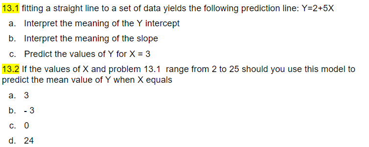 Solved 13.1 fitting a straight line to a set of data yields | Chegg.com