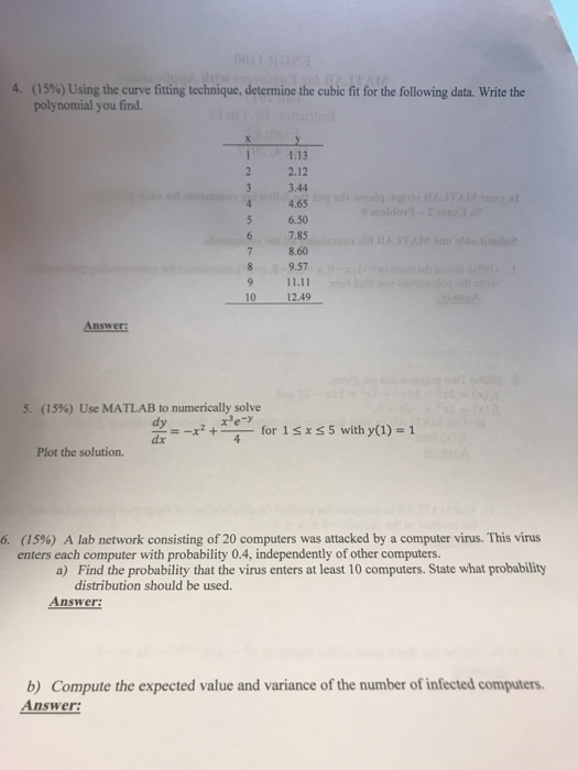 Solved 4、 (15%) Using the curve fitting technique, determine | Chegg.com